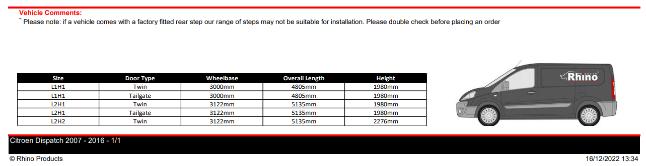 Citroen Dispatch Rear Door Ladder 2007 to 2016 L2 H2 – Rhino Roof ...